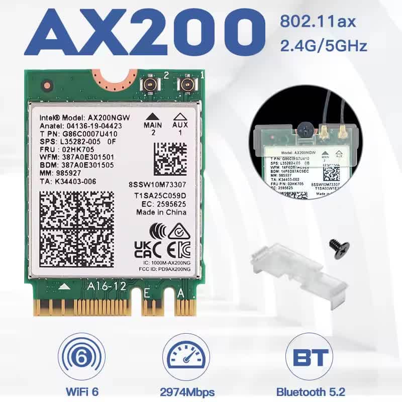 Intel AX200 Çift Bant WiFi 6 M.2 Ağ Kartı Kiti Bluetooth 5.2 Destekli ...