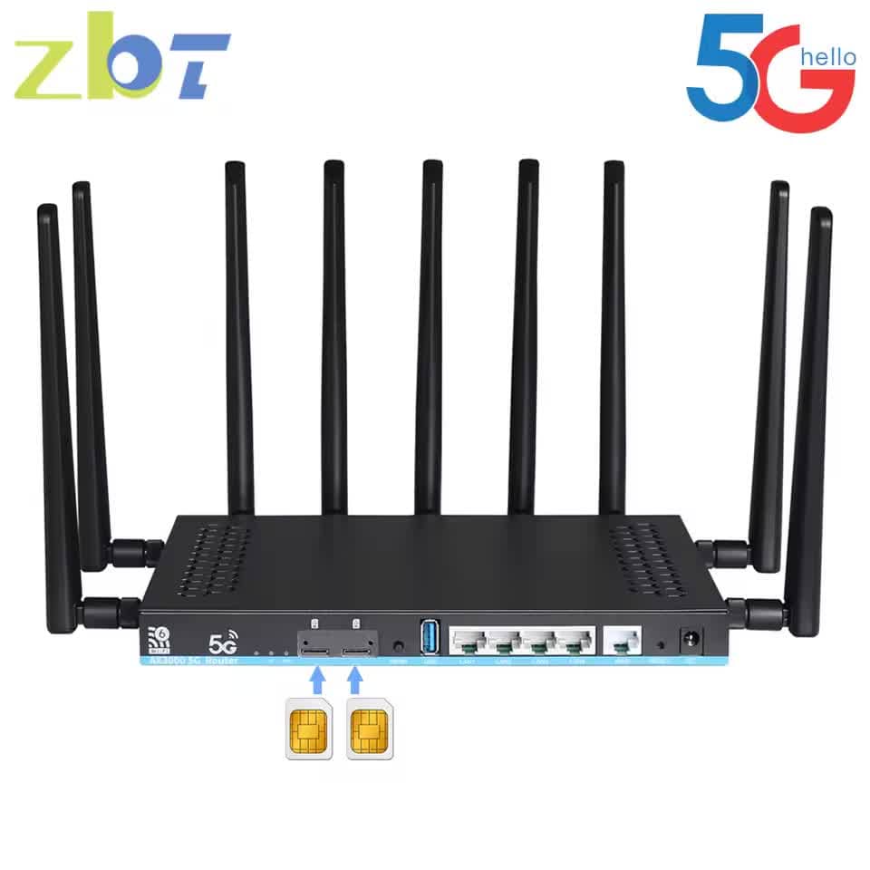 ZBT 5G Dual SIM WiFi 6 Router - 3000Mbps, OpenWrt, 1GB DDR4, 4 LAN ...